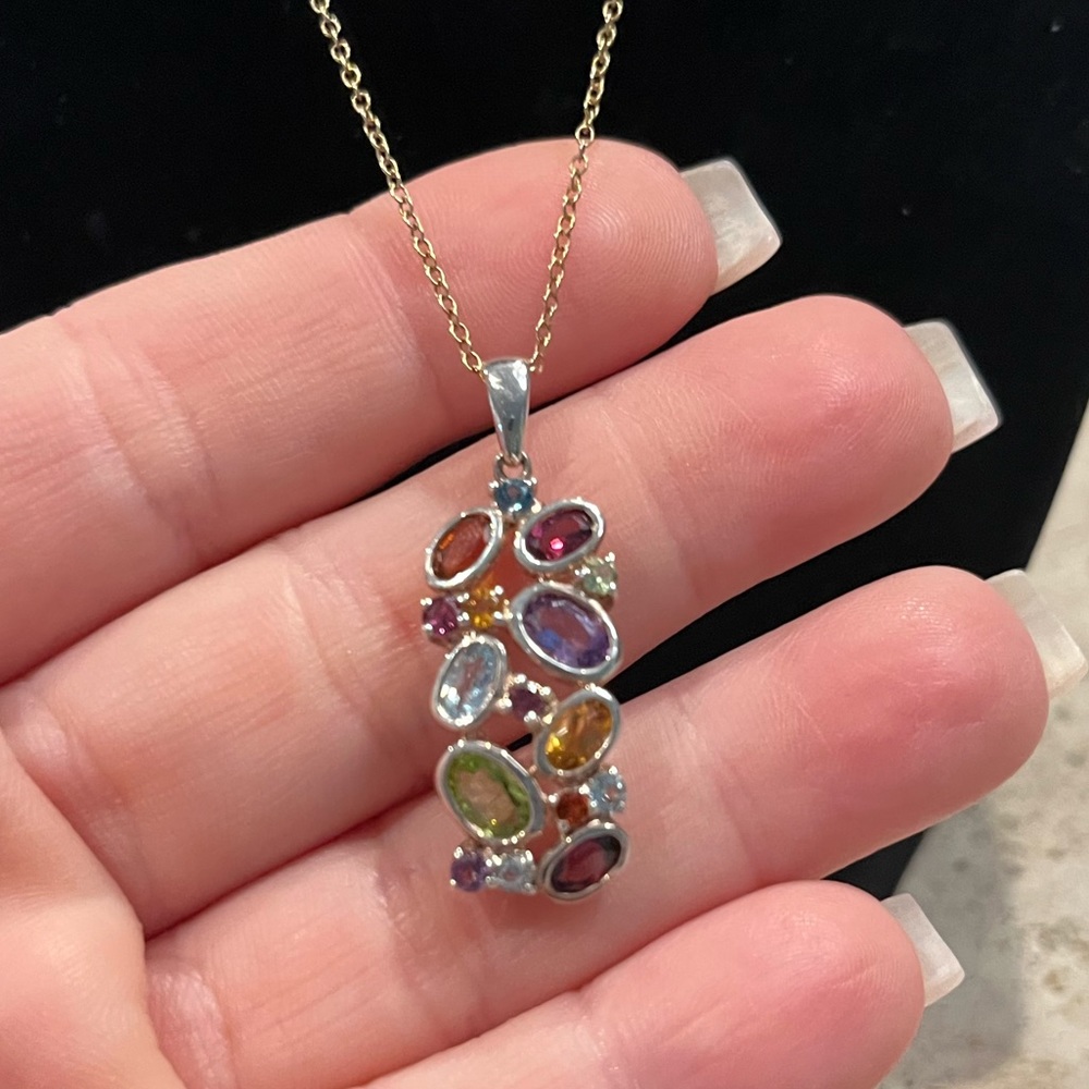 20” Faceted Multi Gemstone Necklace Sterling Silver - Gem